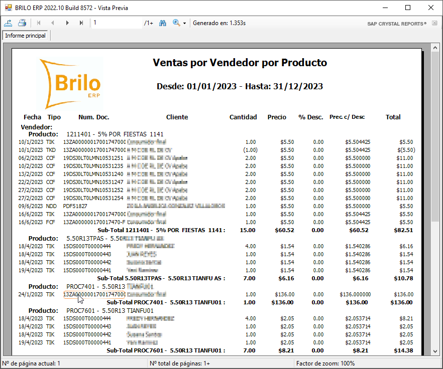 Detalle de Ventas por Vendedor por Producto - Brilo ERP Docs